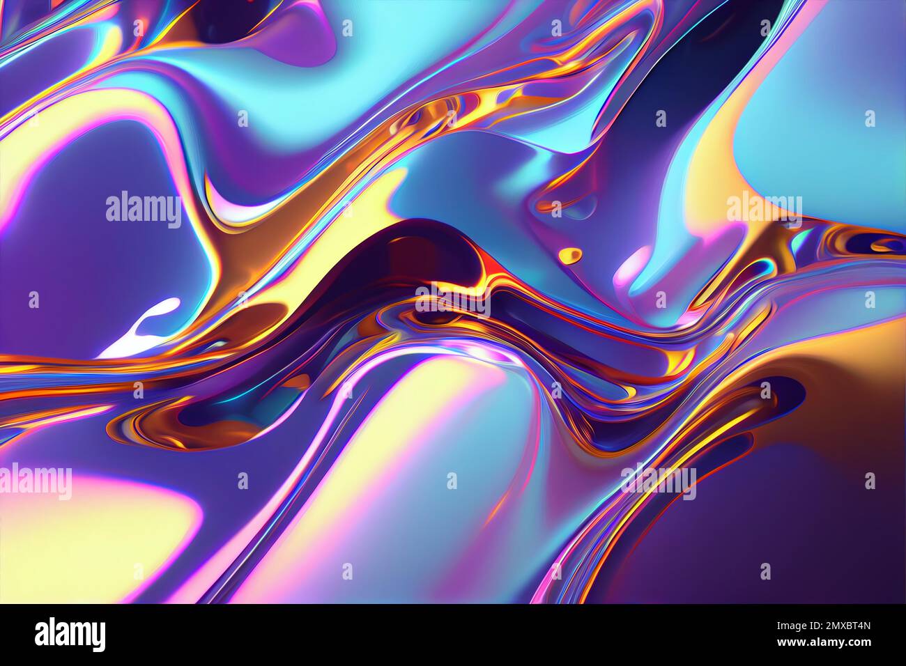 Iridescent liquid metal surface with ripples. 3d illustration. Abstract ...