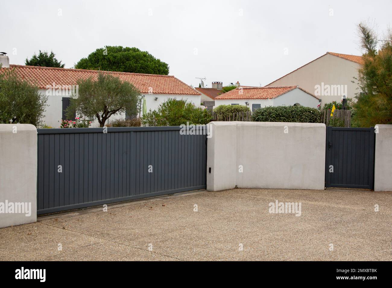 modern door double steel gray gate aluminum portal of home Stock Photo ...