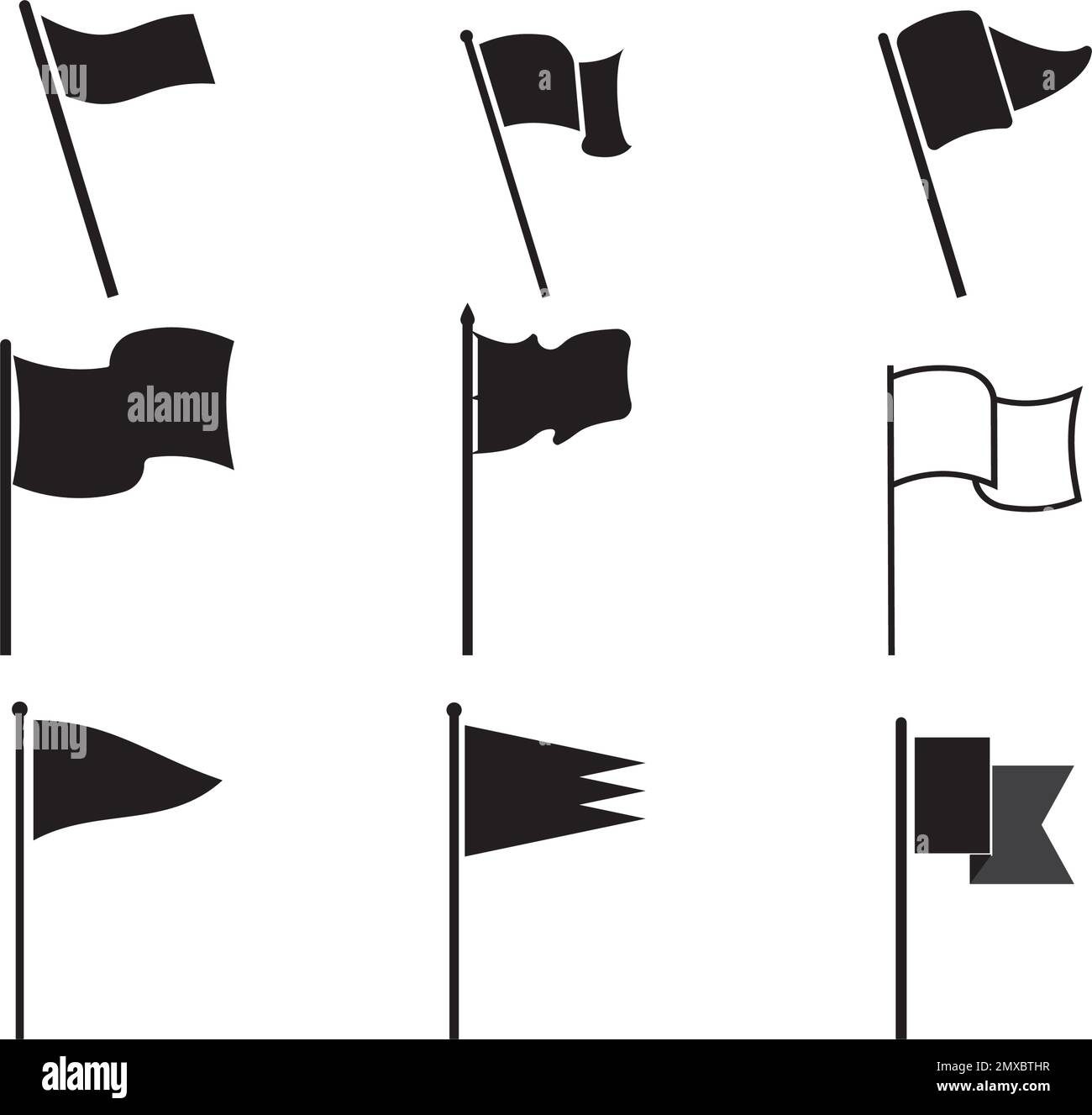 Flag icon isolated in black flat design on white background, Vector ...