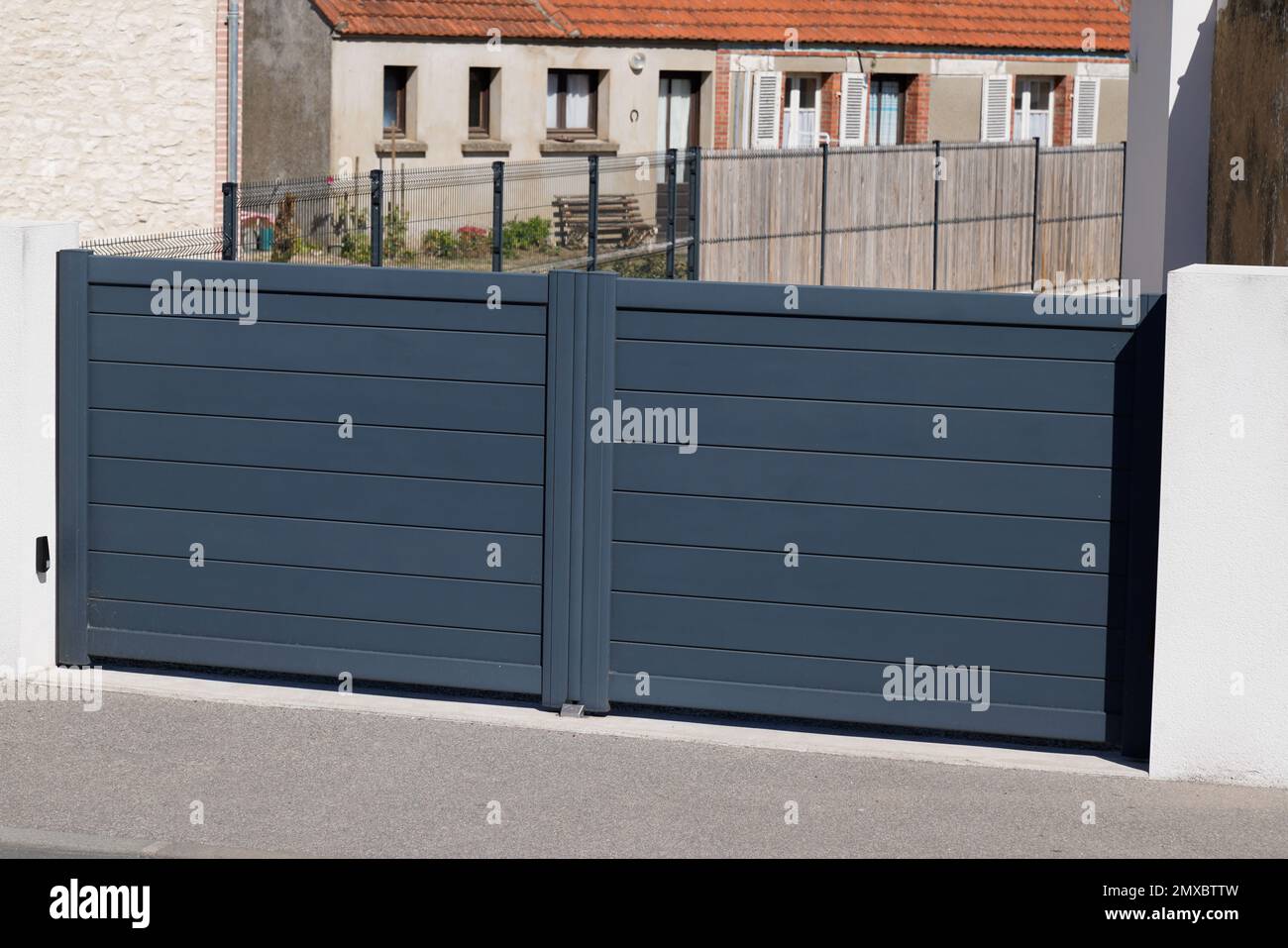 modern sliding large grey steel gray gate closed aluminum home portal ...