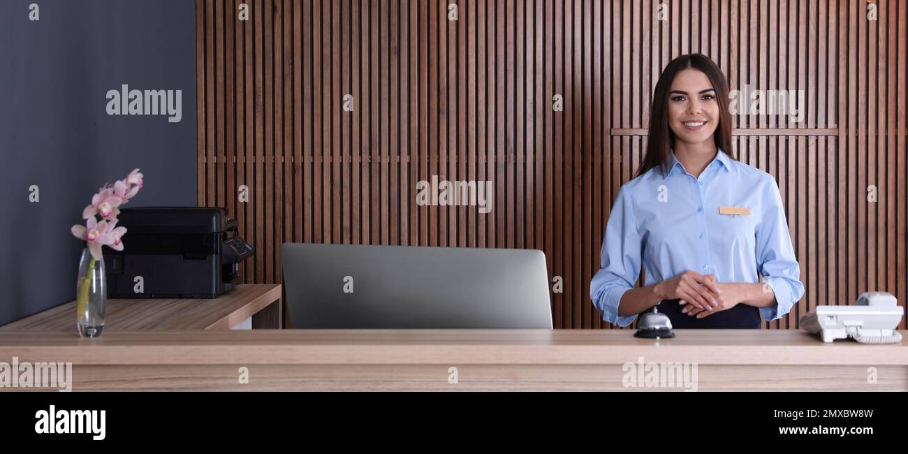 Salon receptionist computer hi-res stock photography and images - Alamy