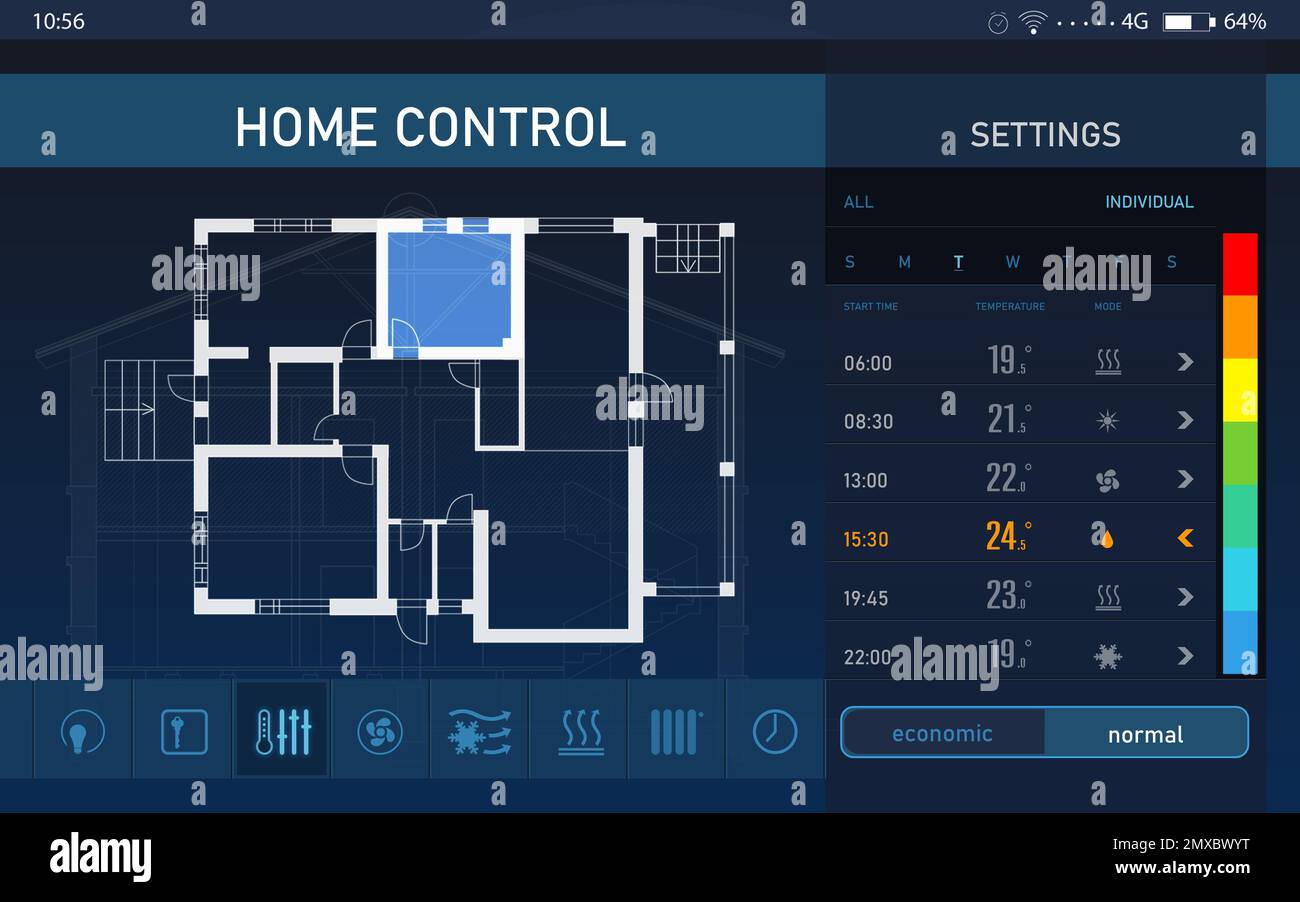 Energy efficiency home control system. Application displaying different ...