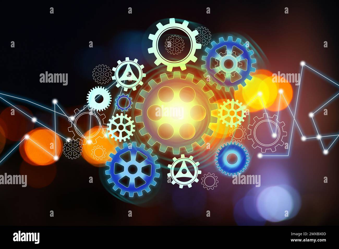 Illustration of gear mechanism on color background Stock Photo - Alamy