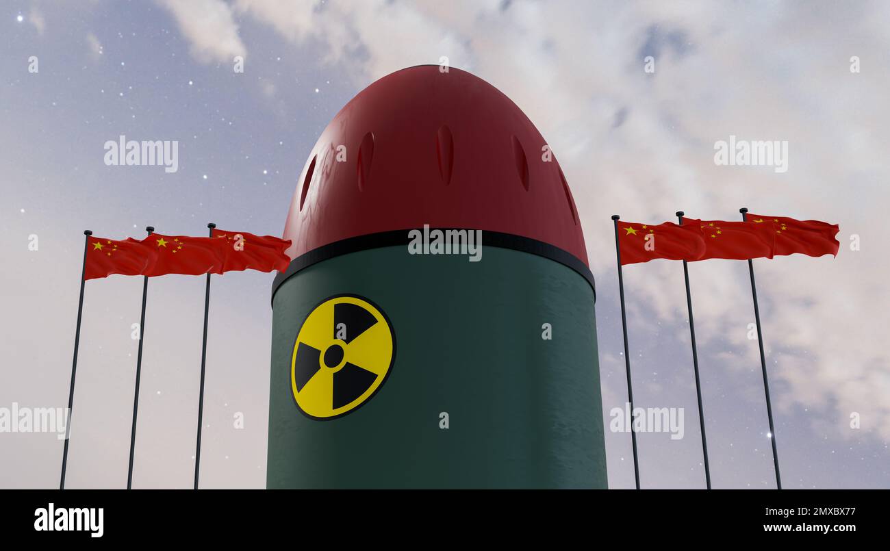 Nuclear missiles and China flag in background. Missiles with warheads ...