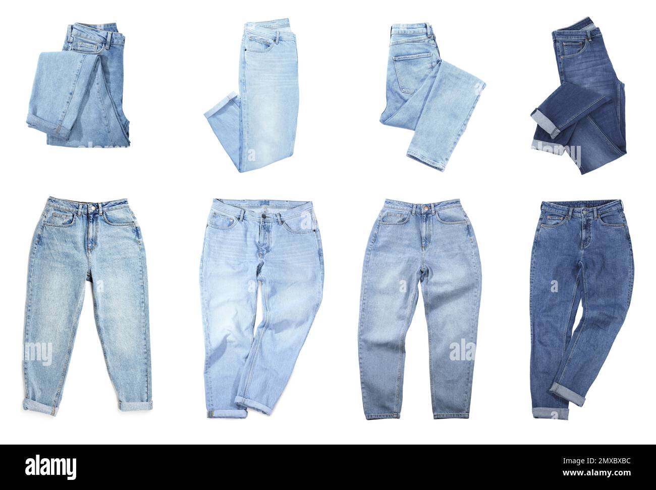 Set with stylish jeans on white background. Banner design Stock Photo ...