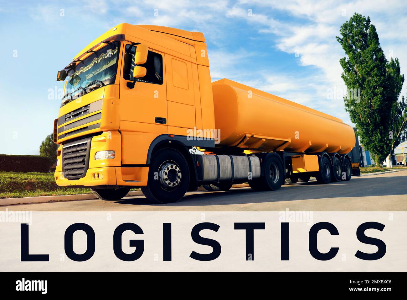 Logistics concept. Truck on country road Stock Photo - Alamy
