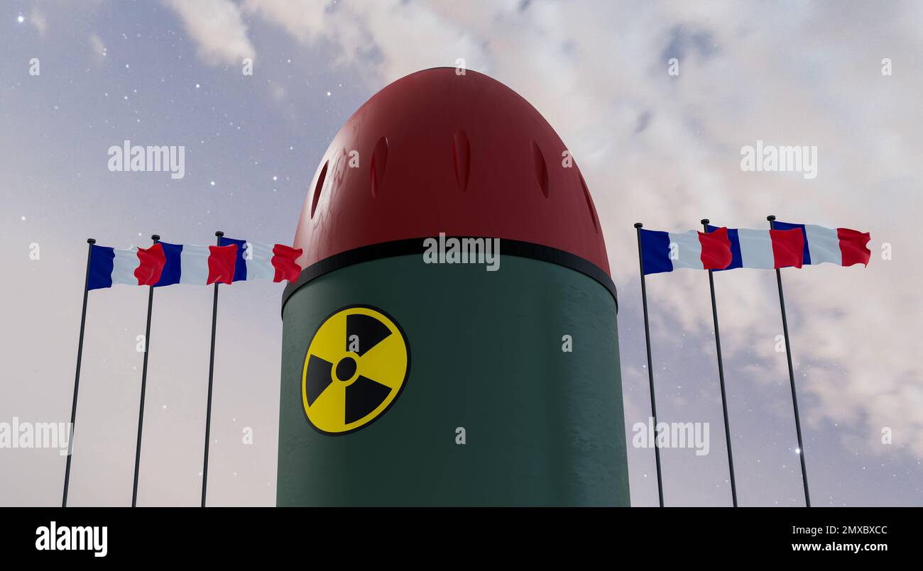 Nuclear missiles and France flag in background. Missiles with warheads ...