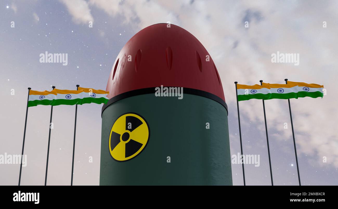 Nuclear missiles and India flag in background. Missiles with warheads ...