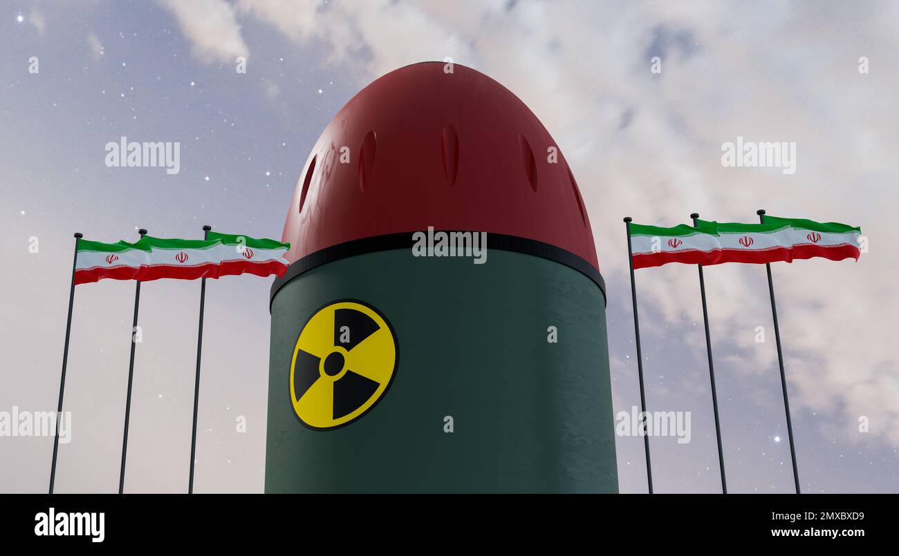Nuclear missiles and Iran flag in background. Missiles with warheads ...