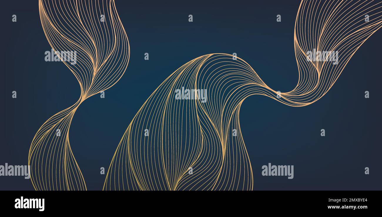 Vector abstract luxury golden wallpaper, wavy line art background. Line ...
