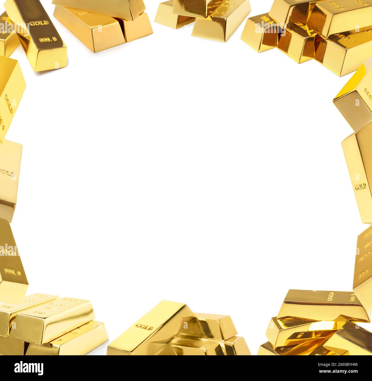 Frame made of shiny gold bars on white background. Space for text Stock ...