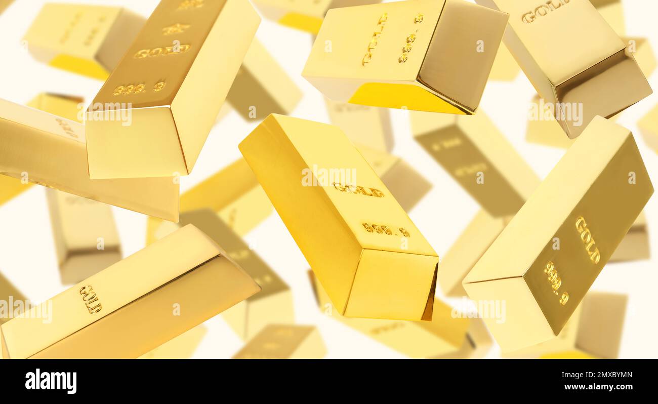 Set of falling gold bars on white background. Banner design Stock Photo ...