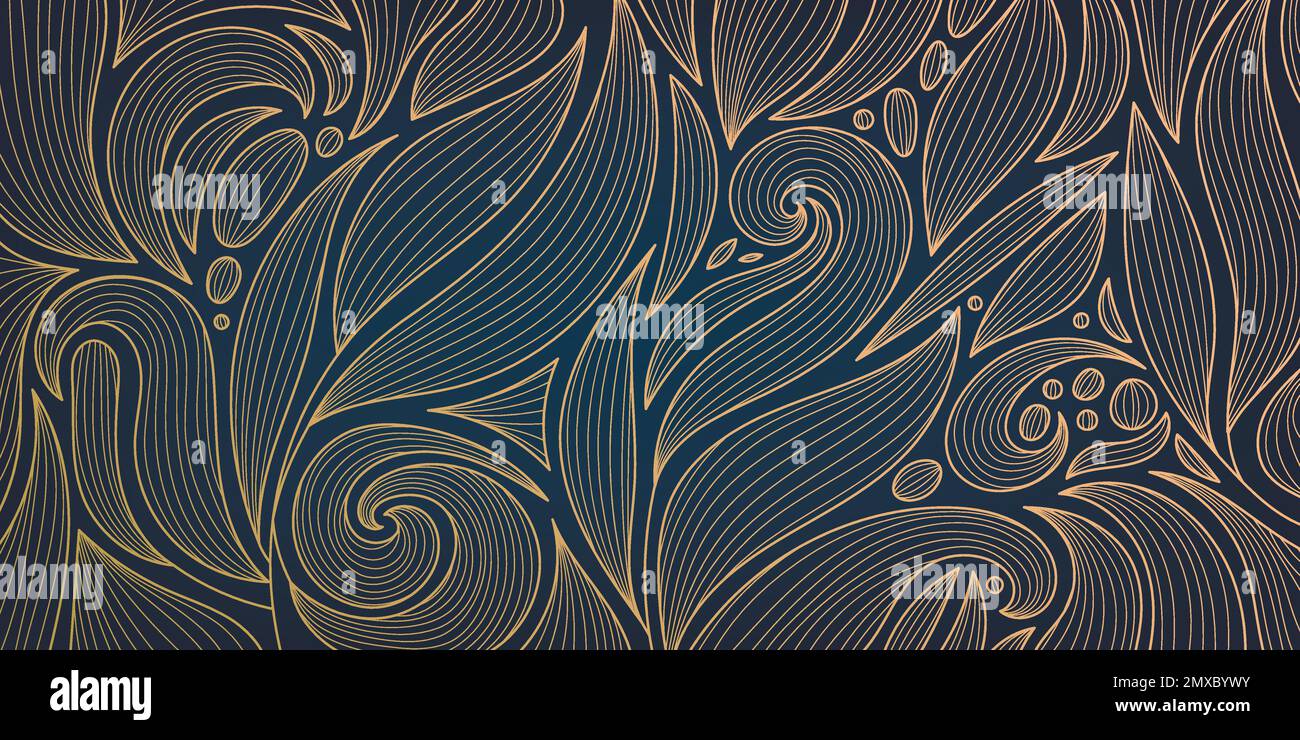 Vector golden leaves botanical modern, art deco wallpaper background ...