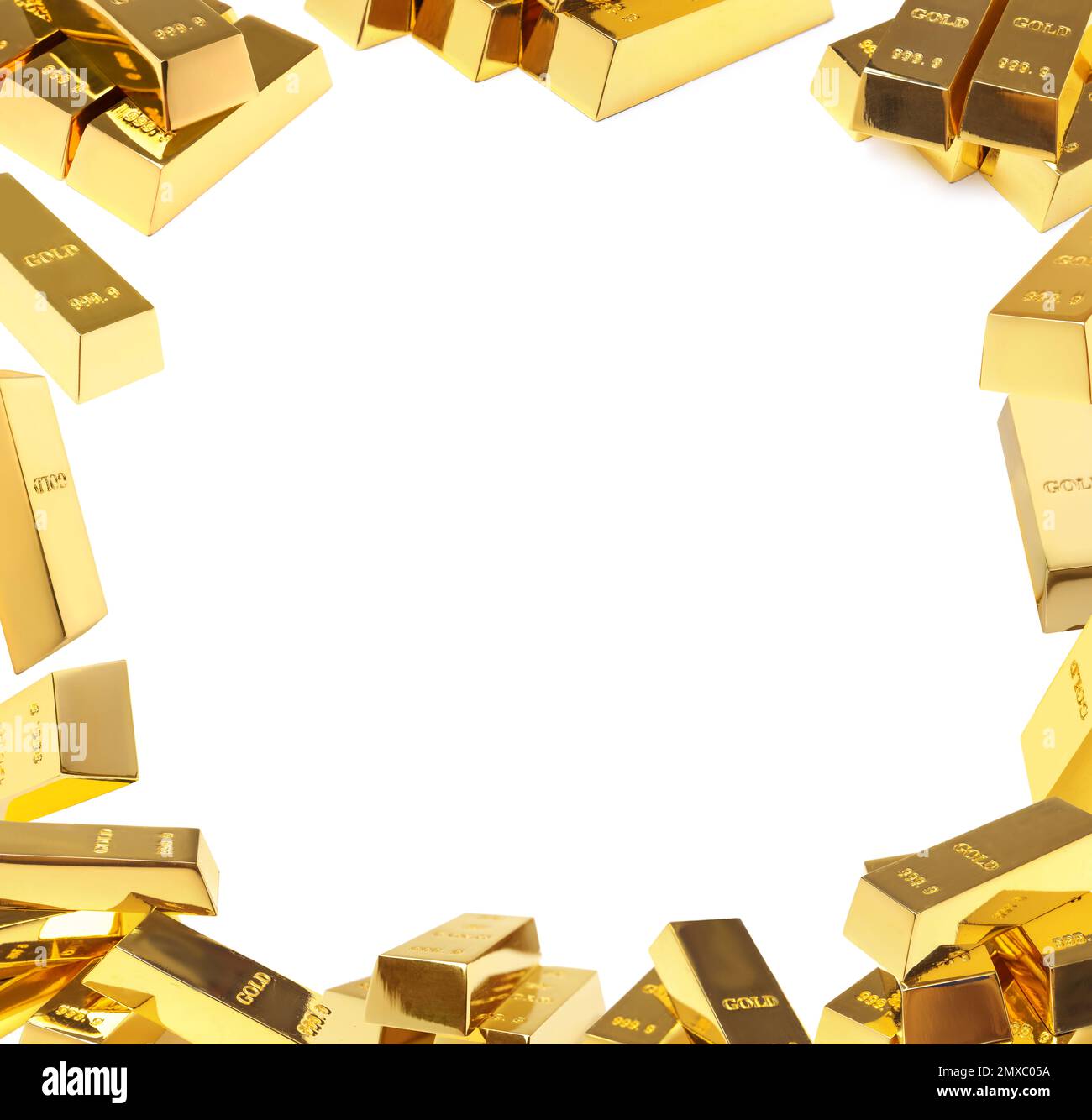Frame made of shiny gold bars on white background. Space for text Stock ...