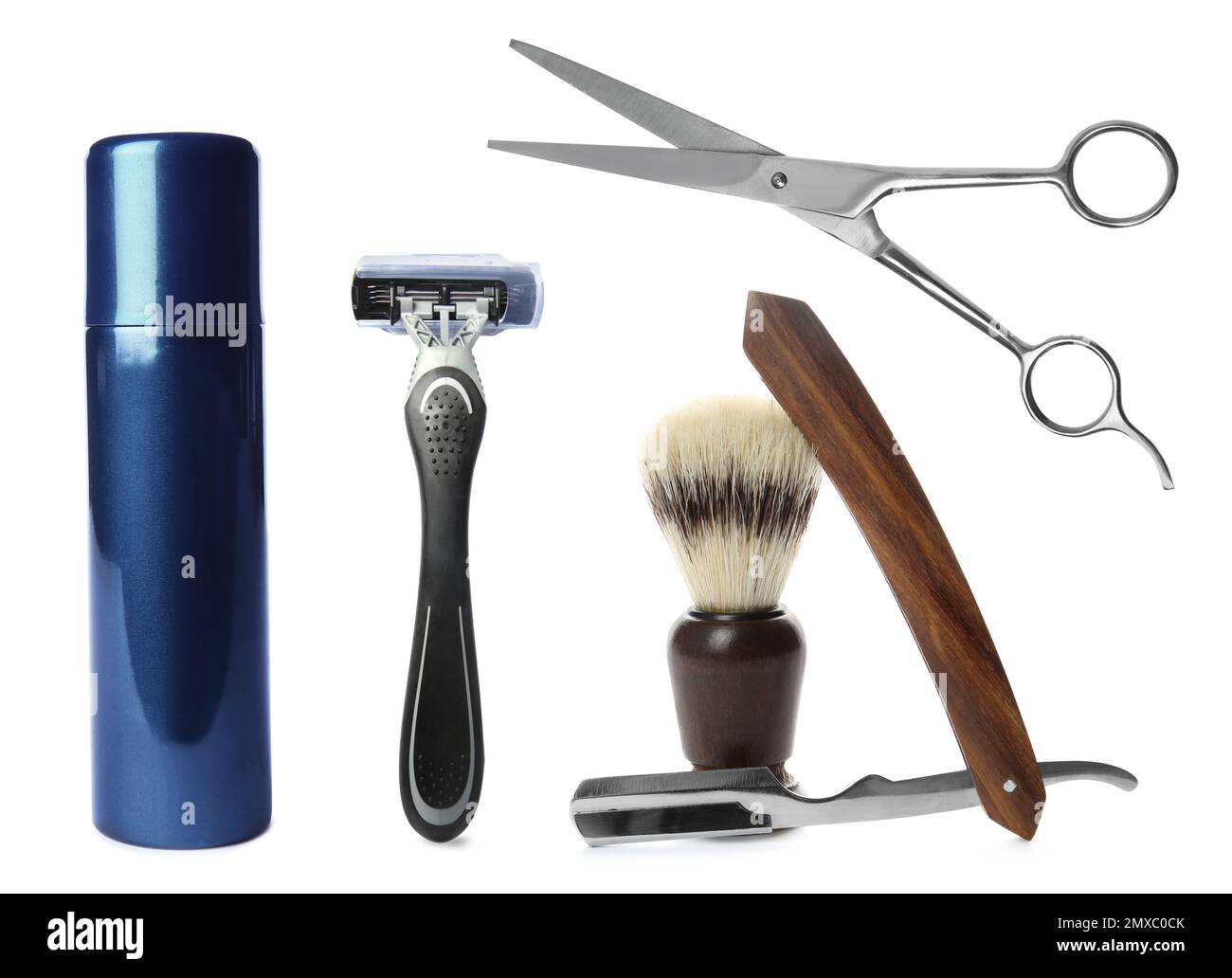 Set with shaving accessories for men on white background Stock Photo ...