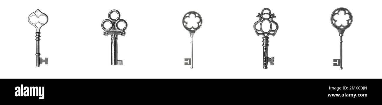 Set of different ornate keys on white background. Banner design Stock ...
