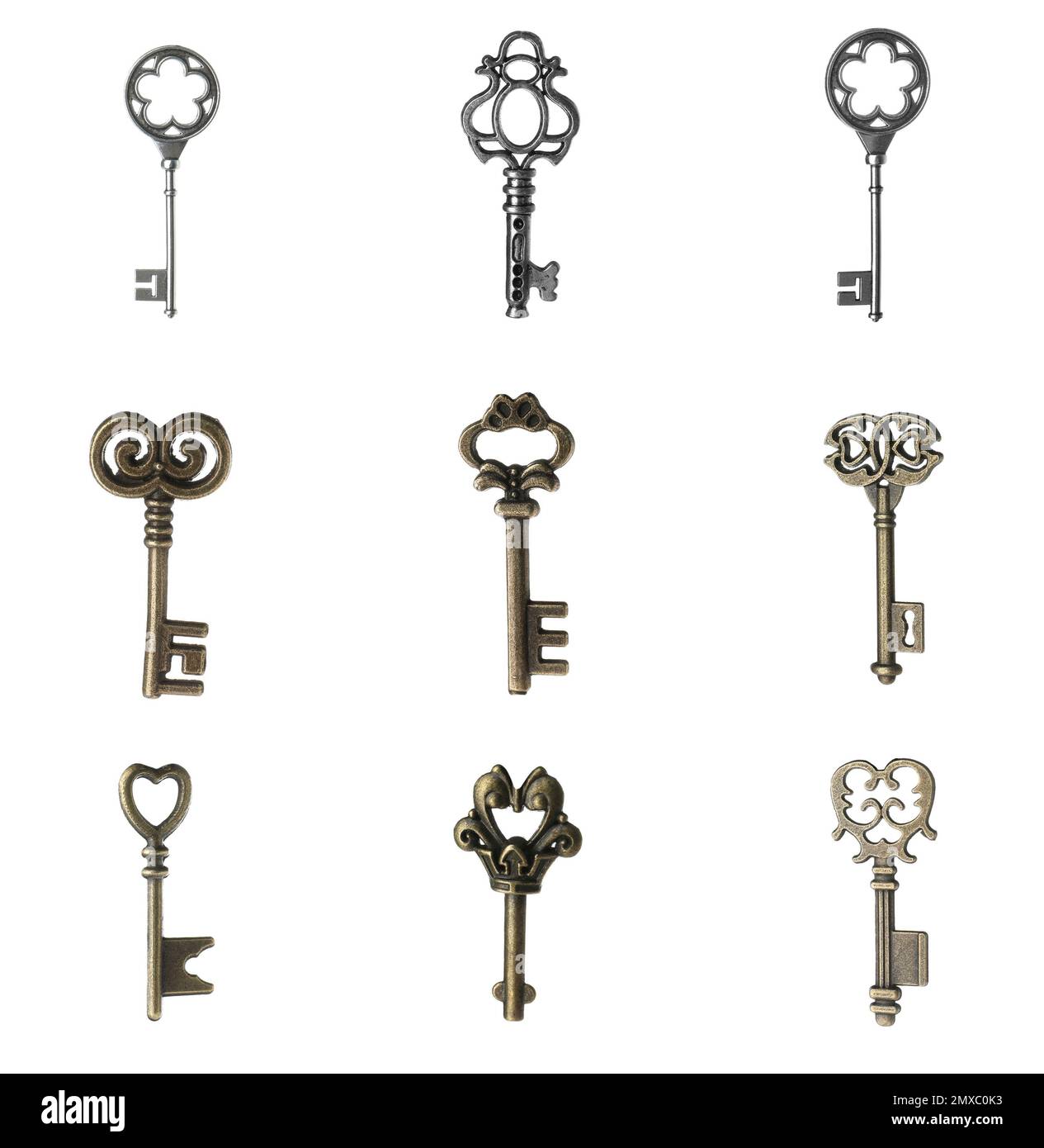 Set of different ornate keys on white background Stock Photo - Alamy