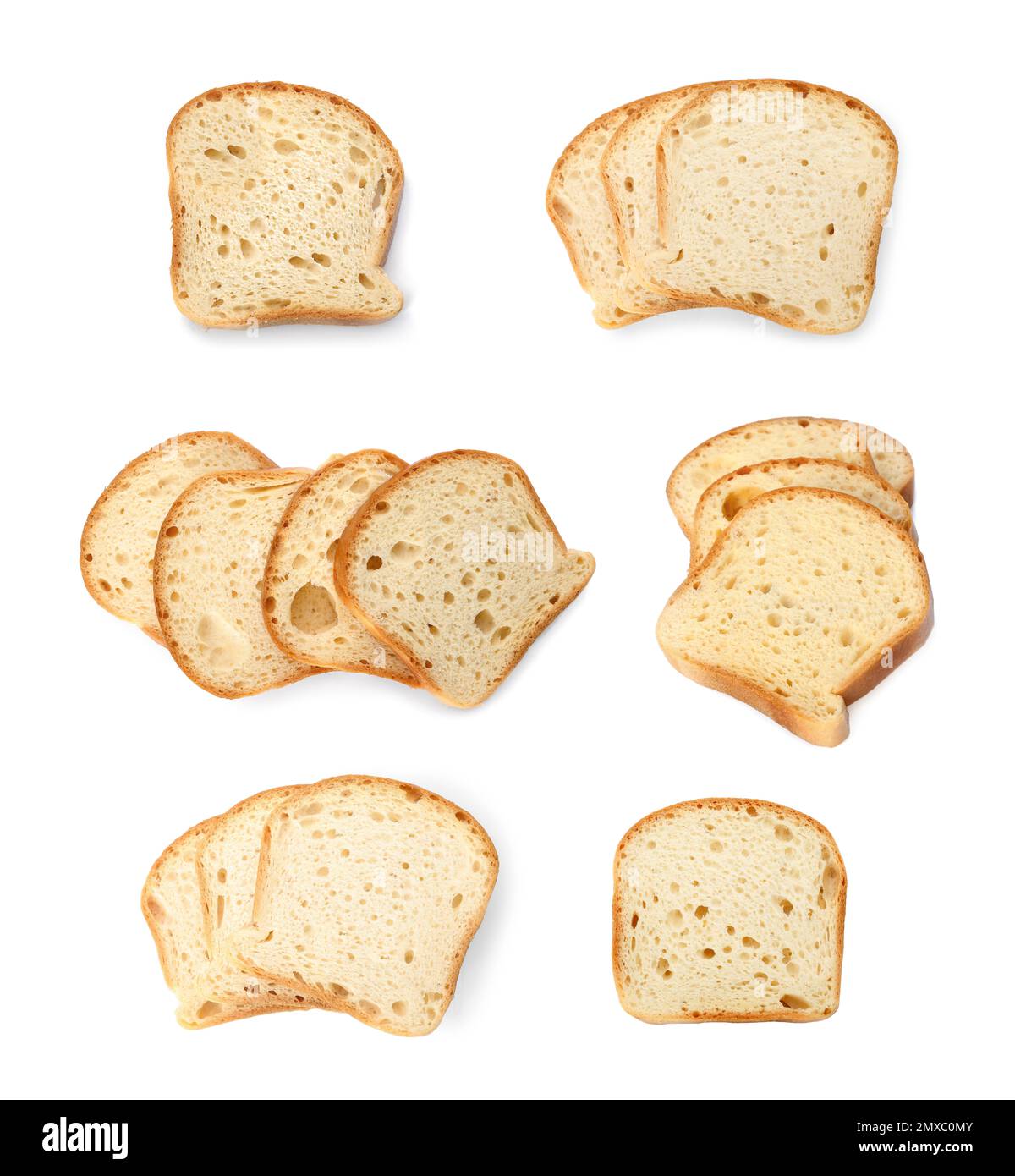 Set of sliced bread on white background, top view Stock Photo - Alamy