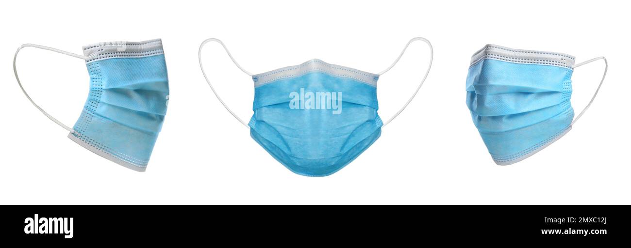 Set of medical face masks on white background, banner design. Virus ...