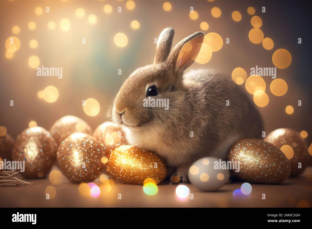 A charming and playful bunny is surrounded by a bounty of colorful ...