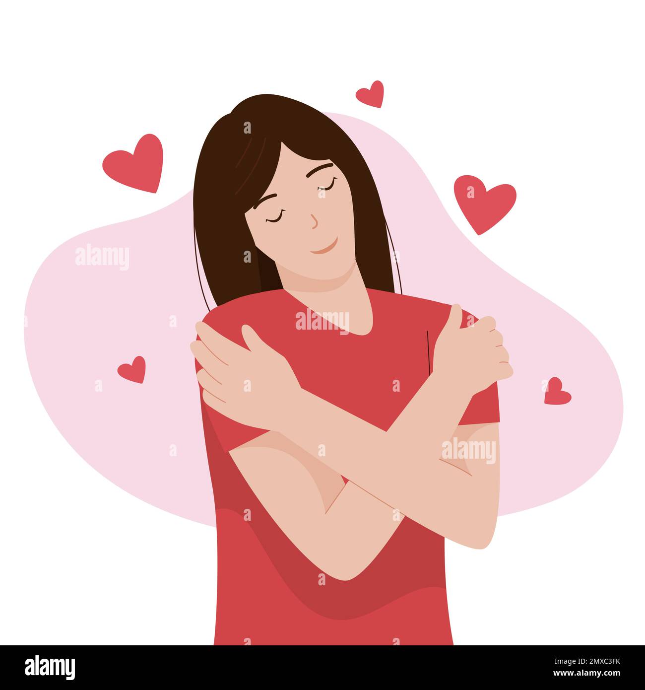 Vector illustration of woman hugging herself. Illustration for website ...