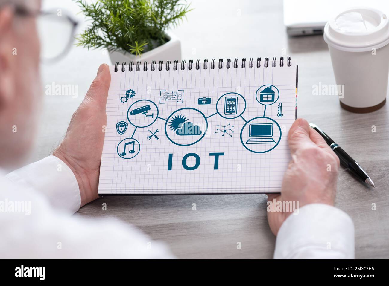 Hand holding a notepad with iot concept Stock Photo - Alamy