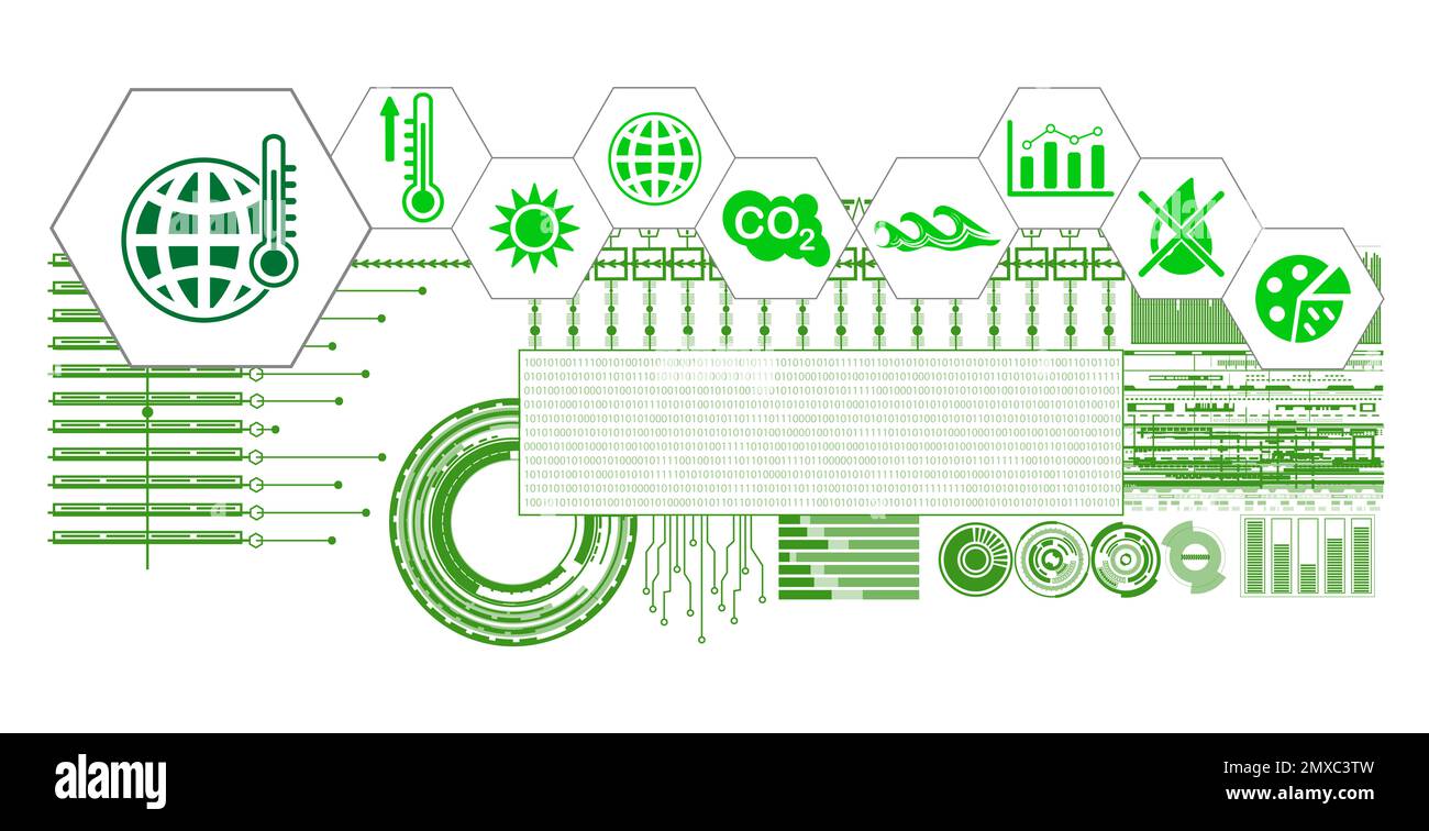 Concept of global warming with connected icons Stock Photo - Alamy