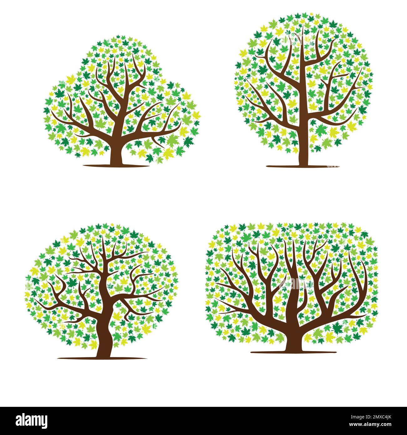 Abstract maple leaves green tree silhouettes set Stock Vector Image ...