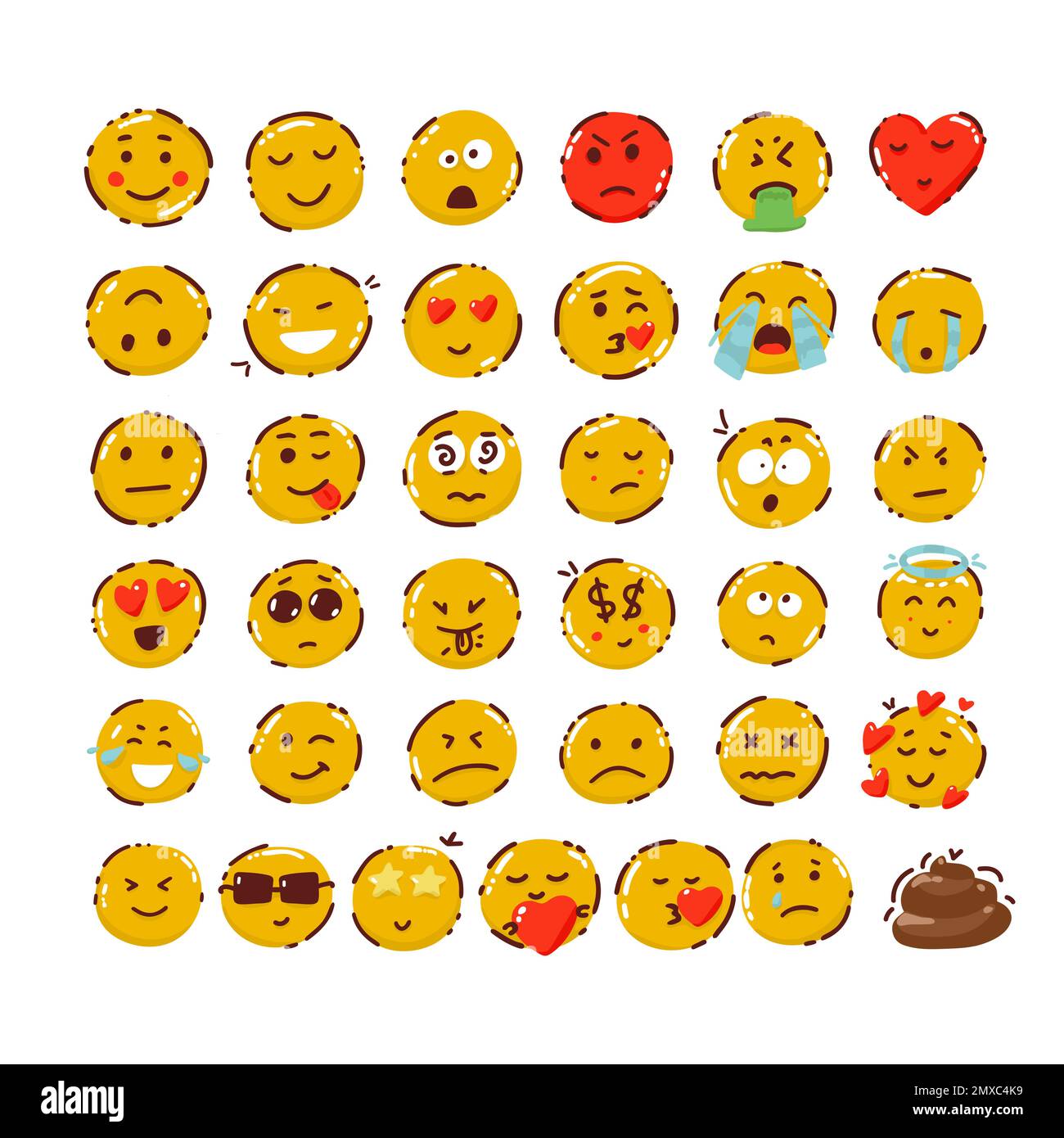 Big set of emoticon smile icons. Cartoon emoji set. Vector emoticon set ...