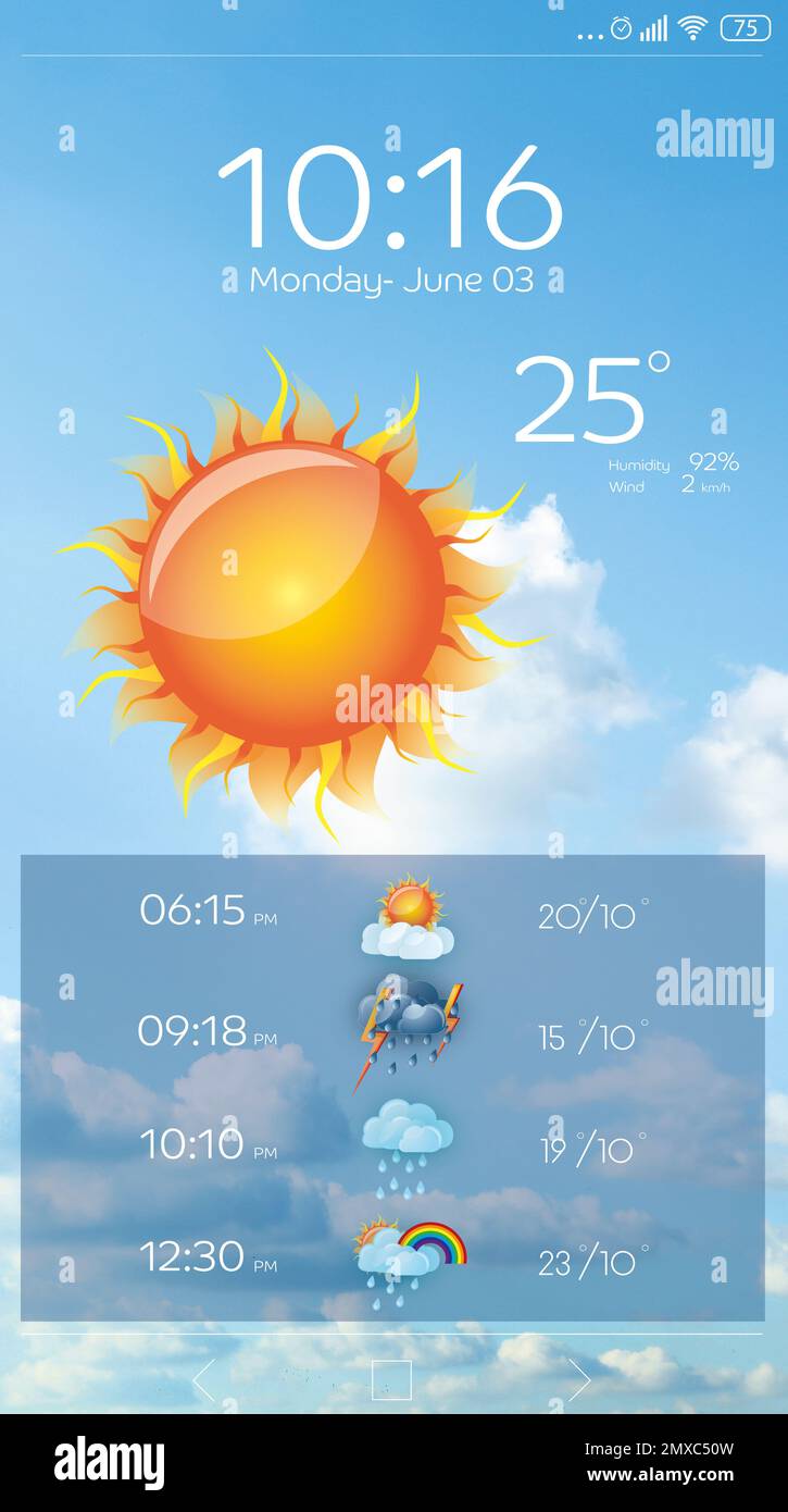 Weather forecast widget on screen. Mobile application Stock Photo - Alamy