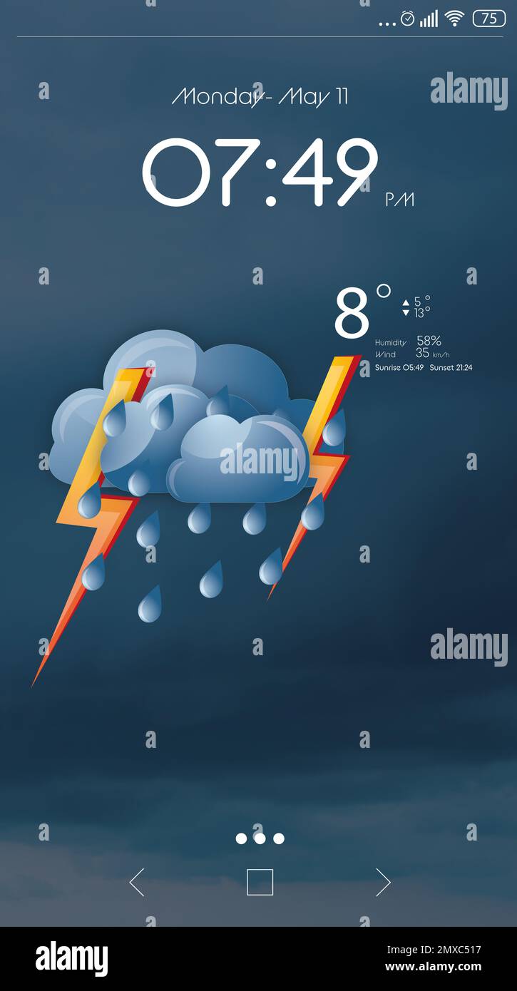 Weather forecast widget on screen. Mobile application Stock Photo - Alamy