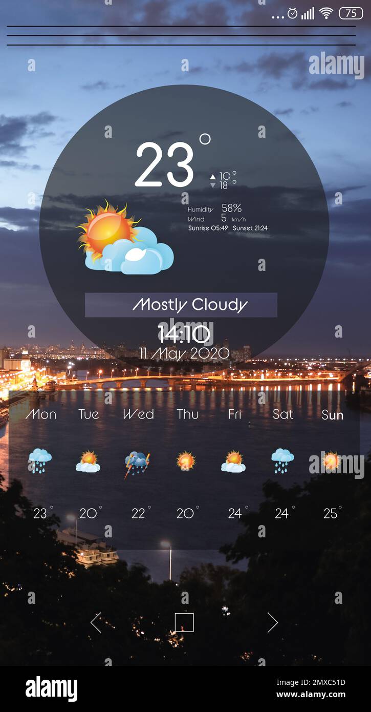 Weather forecast widget on screen. Mobile application Stock Photo - Alamy