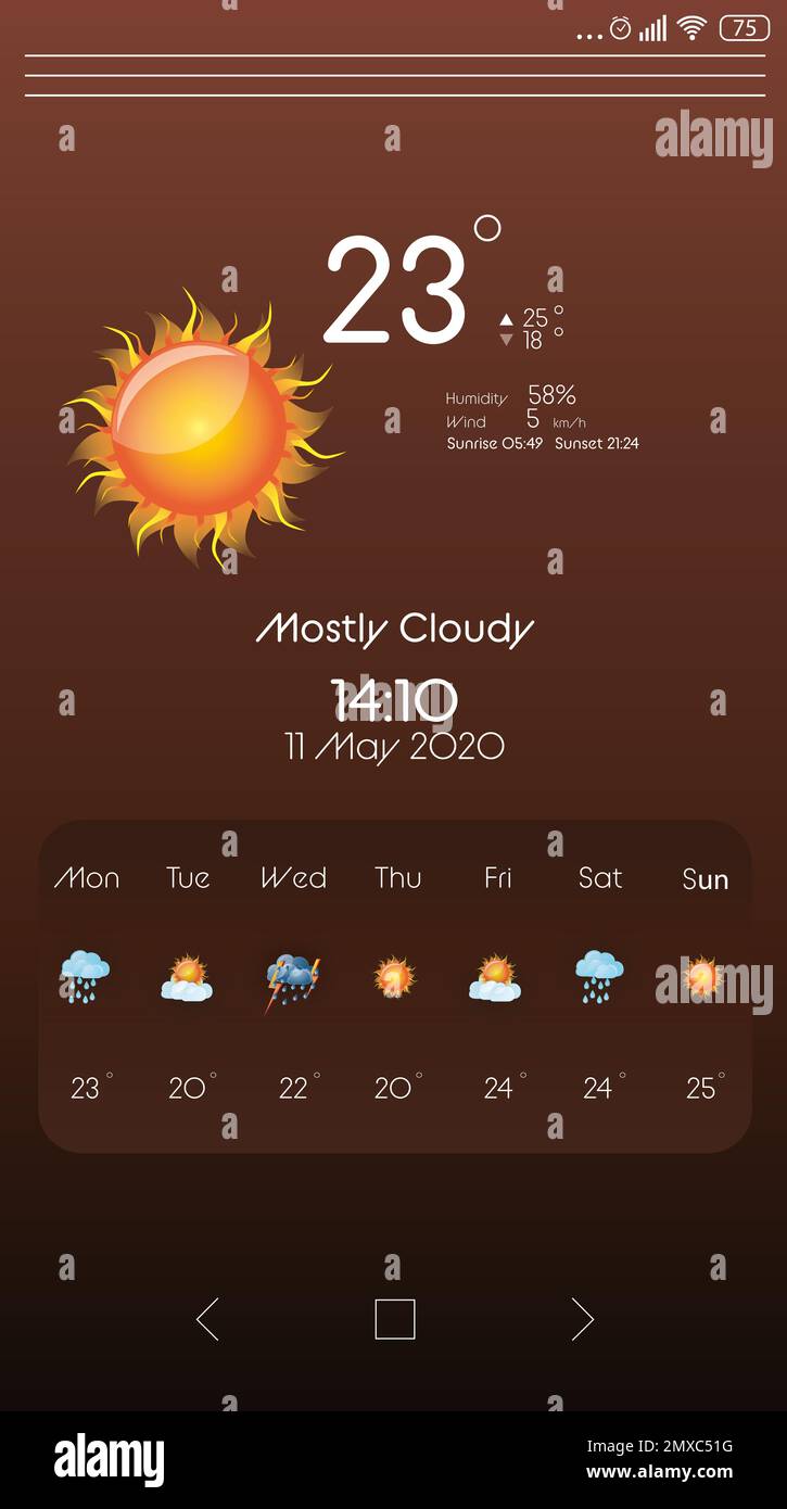 Weather forecast widget on screen. Mobile application Stock Photo - Alamy