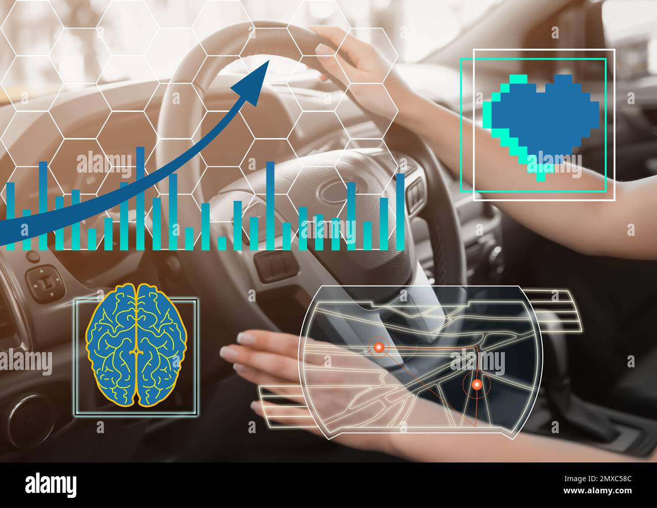 Car safety. Woman driving modern auto, closeup Stock Photo - Alamy