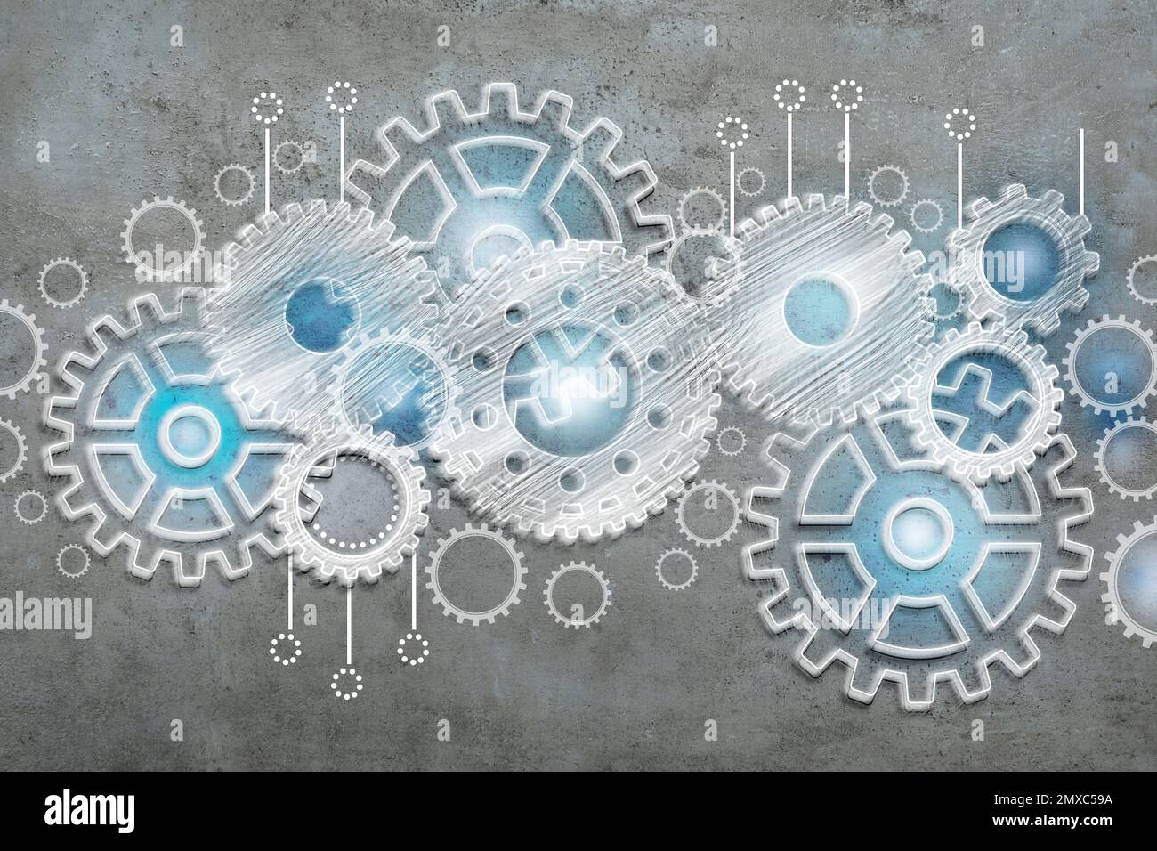 Illustration of gear mechanism on grey background Stock Photo - Alamy