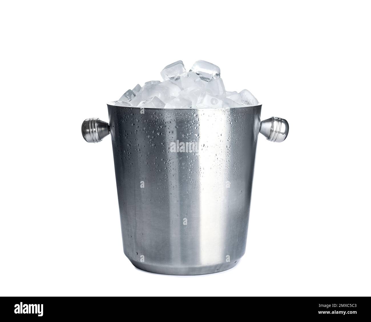 Metal bucket with ice cubes isolated on white Stock Photo - Alamy