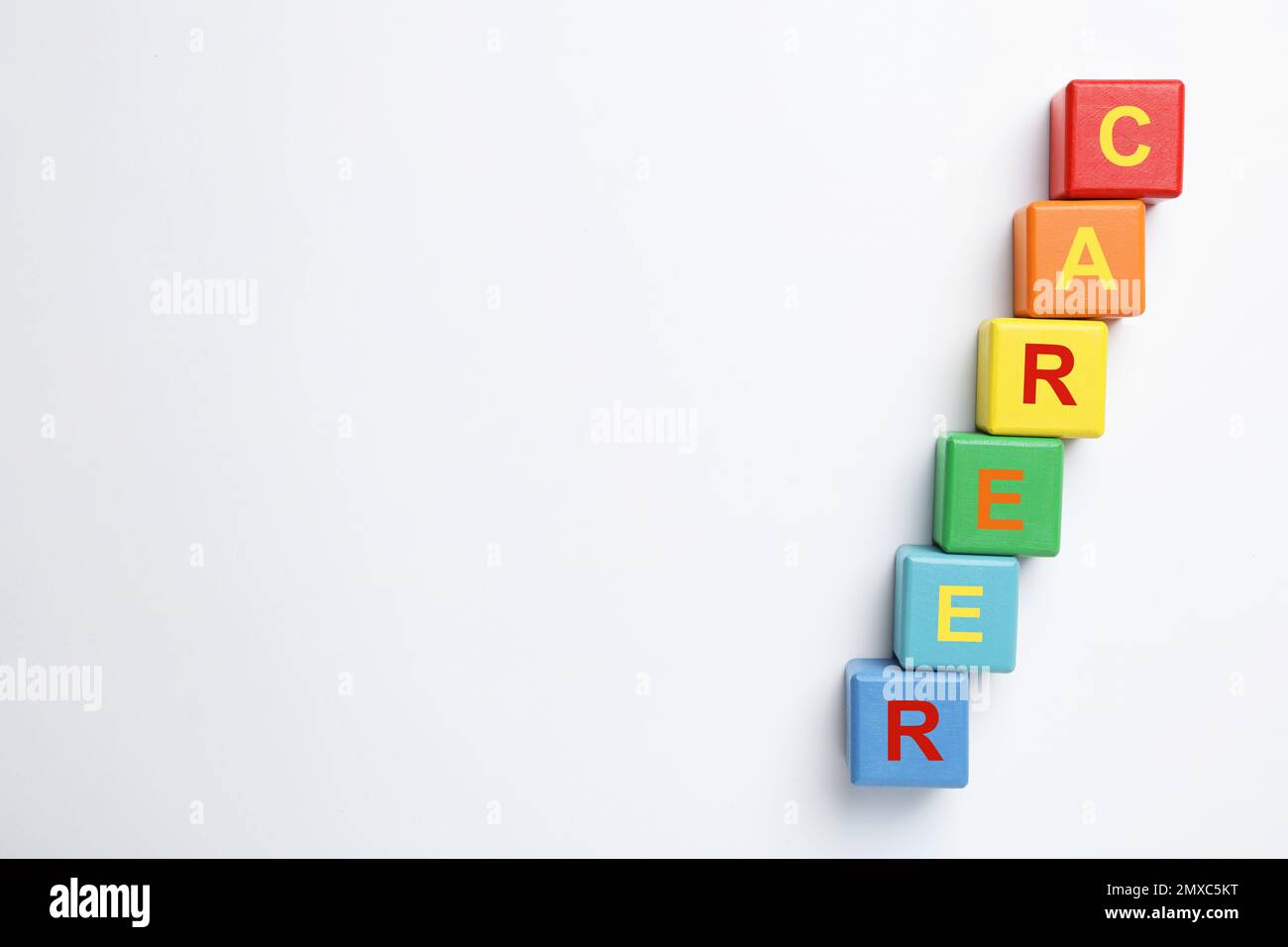 Colorful cubes with word CAREER on white background, top view. Space ...