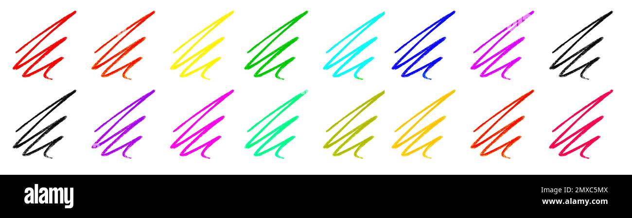 Collage of color drawn pencil scribbles on white background. Banner ...