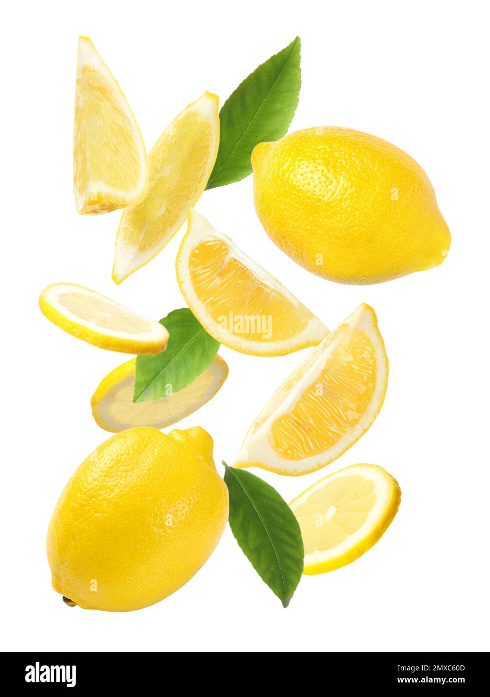 Set of falling delicious lemons on white background Stock Photo - Alamy