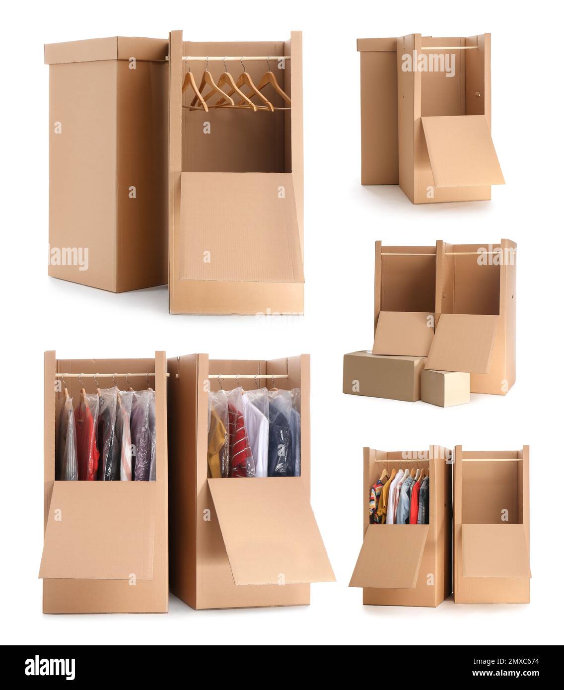 Set of cardboard wardrobe boxes on white background Stock Photo - Alamy