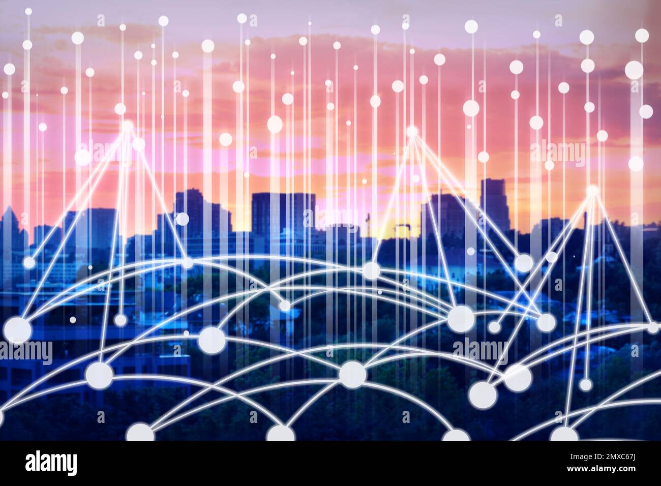 Global communication technology concept. Network illustration on urban ...
