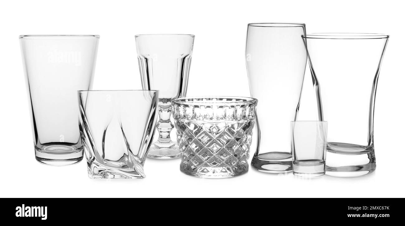 Set of empty glasses on white background. Banner design Stock Photo - Alamy