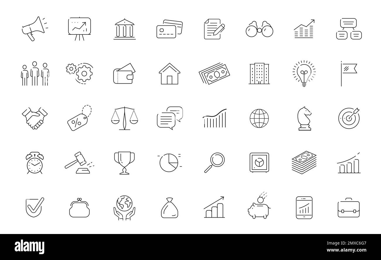 Finance and business, ui icons set in linear style. Commerce concept ...
