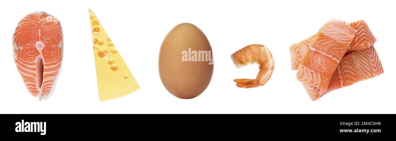 Set with food rich in protein on white background. Banner design Stock ...