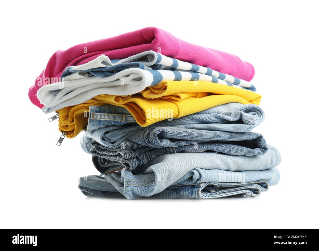 Stack of folded clothes isolated on white Stock Photo - Alamy