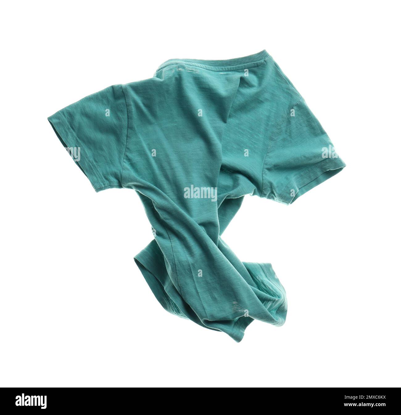 Rumpled blue t-shirt isolated on white. Messy clothes Stock Photo - Alamy