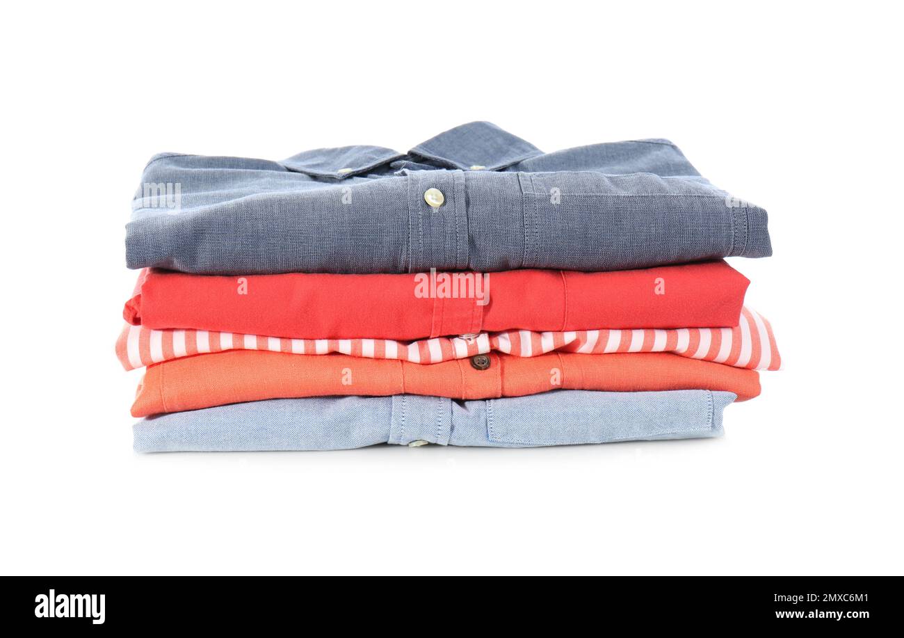 Stack of folded clothes isolated on white Stock Photo - Alamy