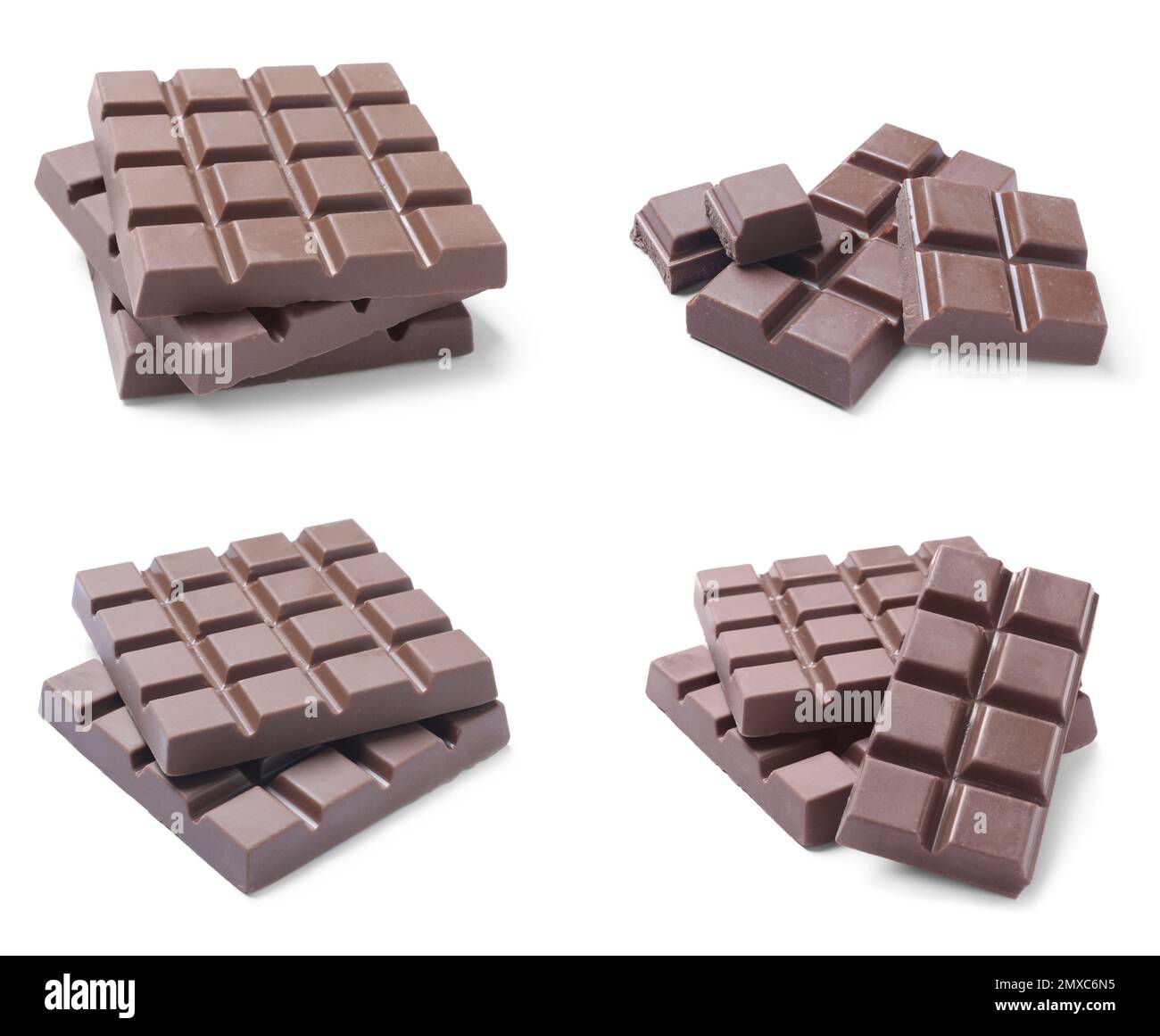 Set with delicious chocolate bars on white background Stock Photo - Alamy