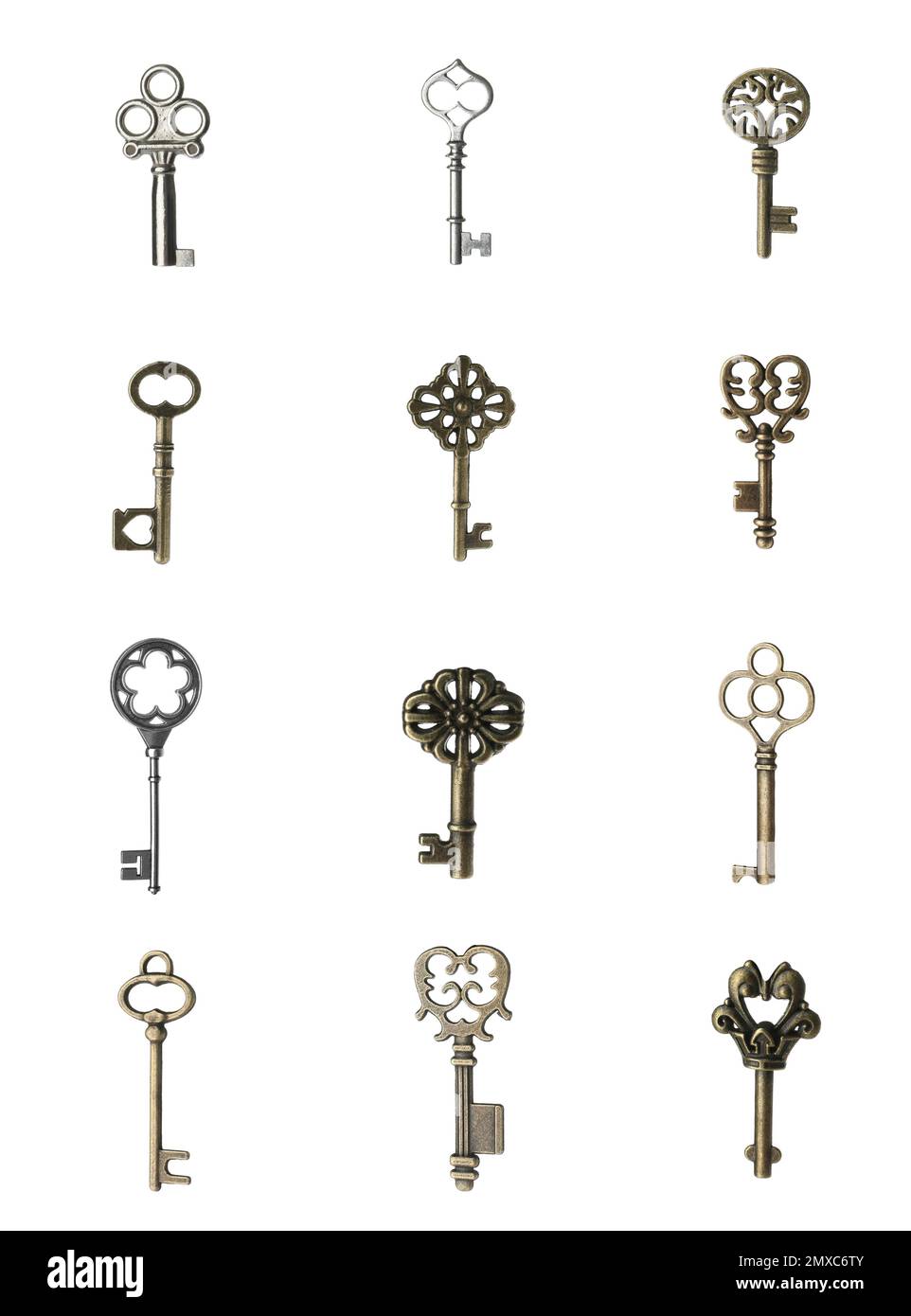 Set of different ornate keys on white background Stock Photo - Alamy