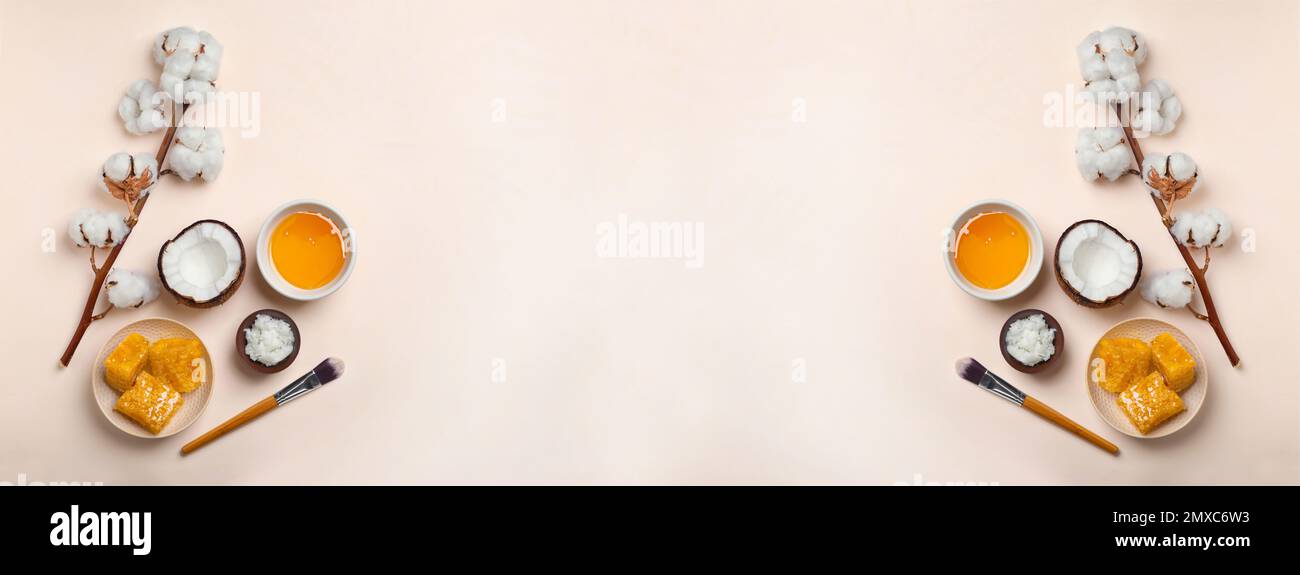 Fresh ingredients for homemade cosmetic product on light background ...